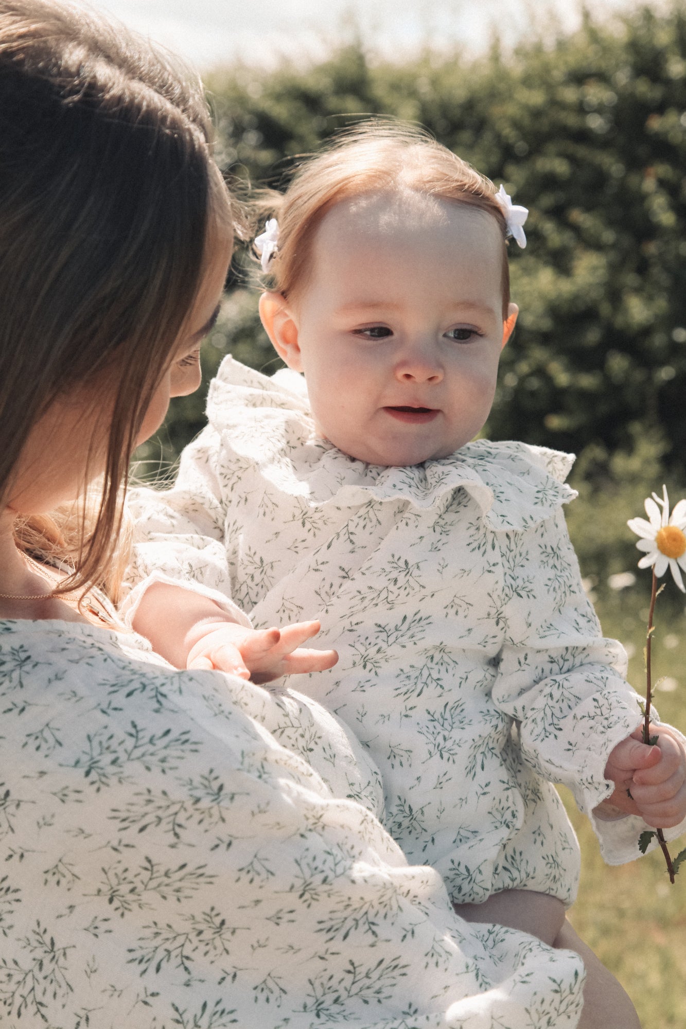 Olive Leaves/Muslin Frill Collar Romper
